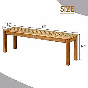 Tangkula 52 Inches Acacia Wood Outdoor Bench, Wood Bench for Dining Room Entryway Poolside Garden, Patio Backless Dining Bench with Slatted Seat, Ideal for Outdoors & Indoors