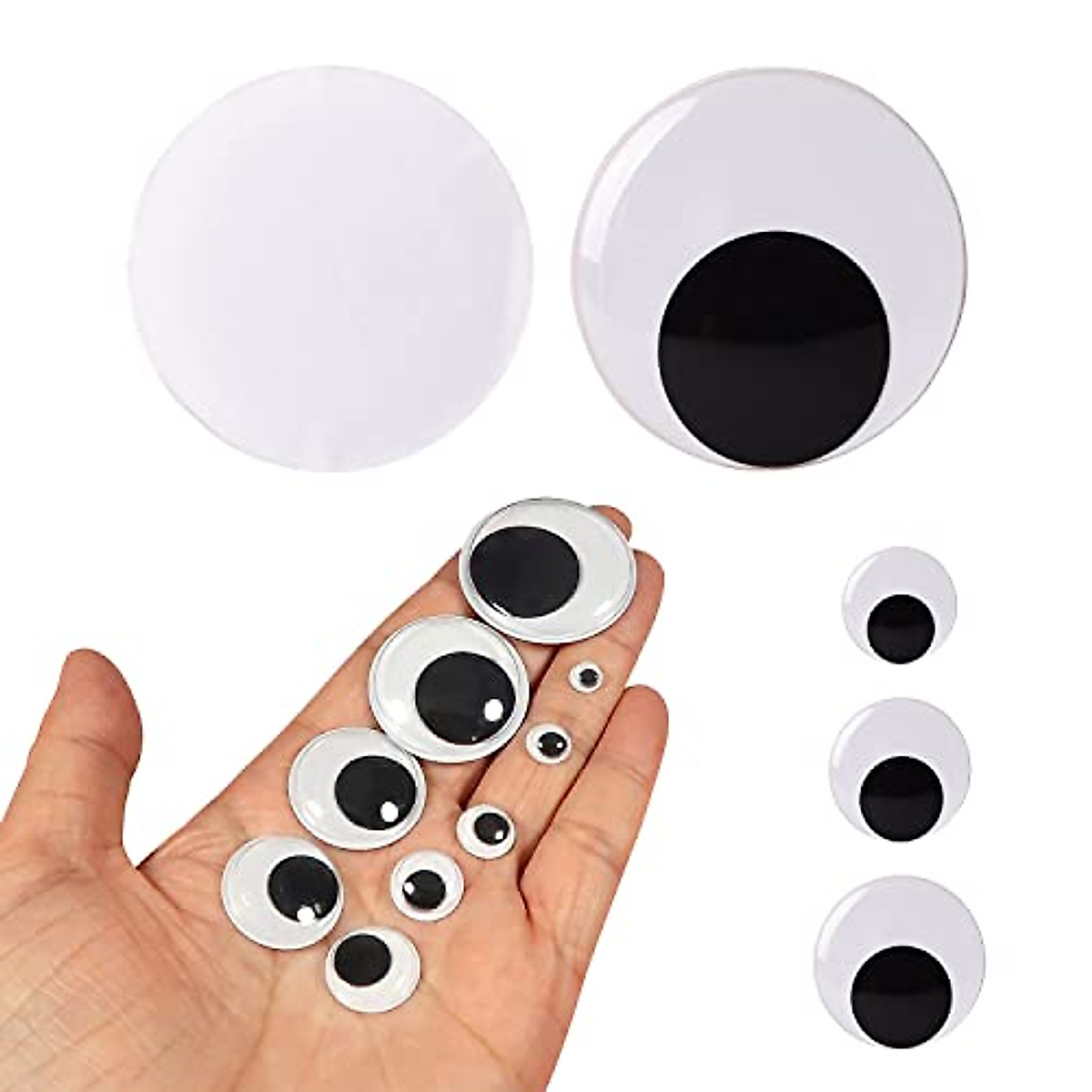 Trimming Shop 100pcs Plastic Self-Adhesive Wobbly Googly Wiggle Eyes for DIY Crafts, Teddy Bear Doll Making Toys Sticky Eyes, Black & White