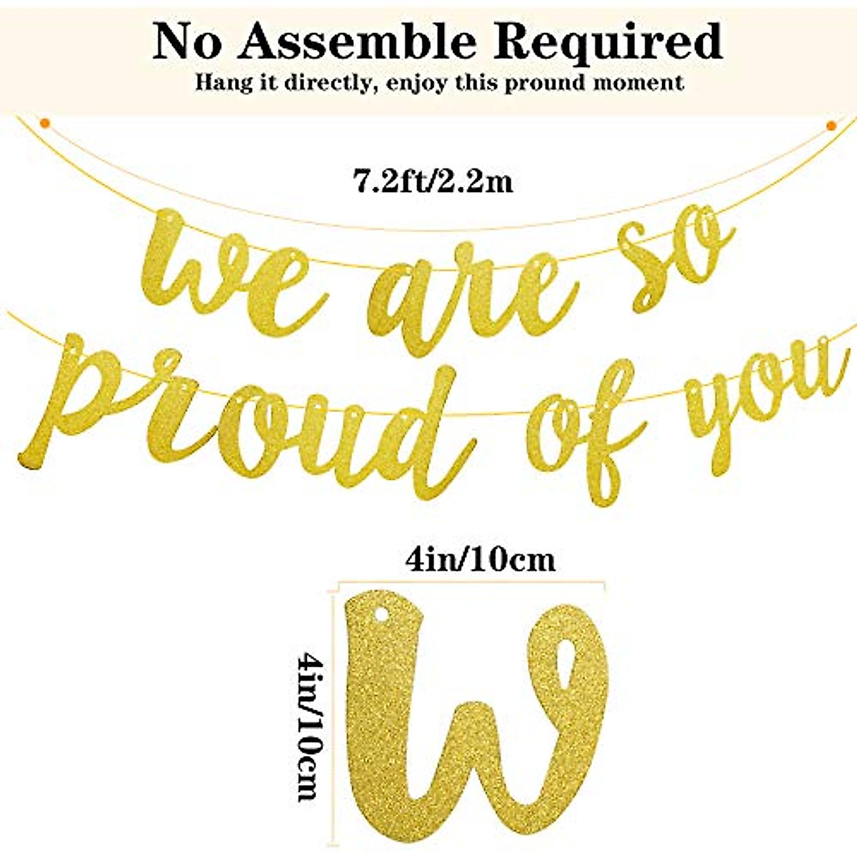 Graduation Party Decorations, We are So Proud of You, 2021 Graduation Banner, Gold Glitter Graduation Garland, No DIY Required