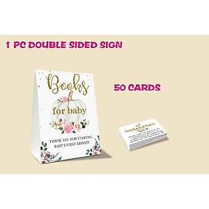 Yuansail Book Request For Baby Shower, Pumpkin Floral Themed baby cards books for,Party Favors For Baby Showers Game Cards, 1 Sign & 50 Cards Per Pack – (bb011-book)