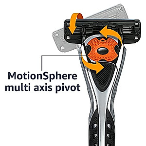 Amazon Basics 3-Blade Motion Sphere Razor for Men with Dual Lubrication, Handle & 20 Cartridges, Cartridges fit Amazon Basics Razor Handles only, 21 Piece Set, Black (Previously Solimo)