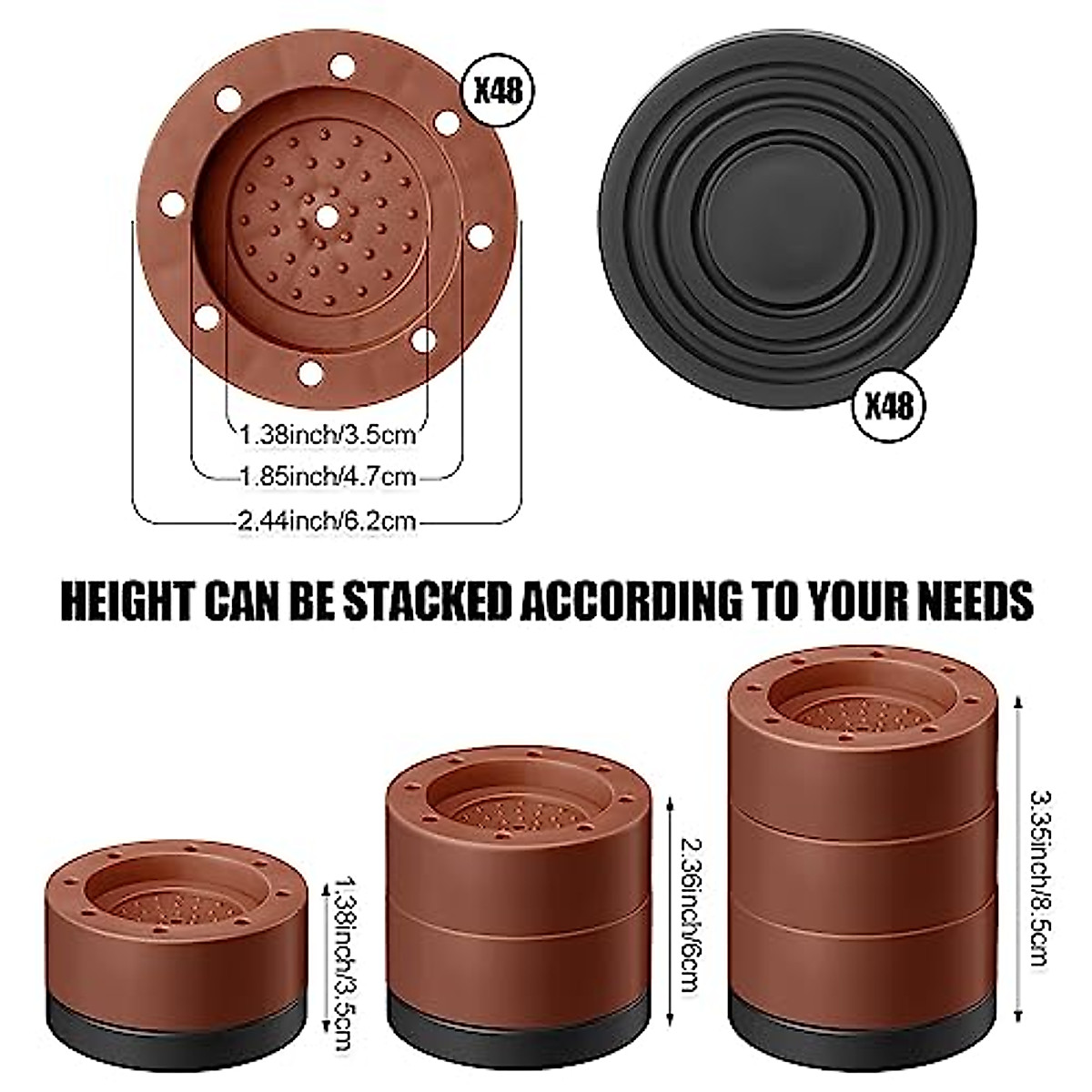 Lallisa Set of 48 Round Bed Risers Heavy Duty Couch Risers 1.85 Inch Bed Lifts Risers Adjustable Desk Risers for Desk Legs Bed Frame Table Sofa Chair Mattress Couch Dorm (Black, Brown)
