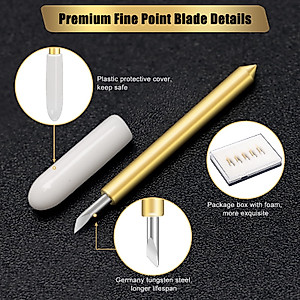 1+10P Premium Fine Point Blade with Housing, Luxiv Fine Point Blade for Cricut Explore Air 1/2/3, 10P Replacement Blade for Cricut Maker, Maker 3 with Housing for Cutting Film, Vinyl, Sticker (Gold)
