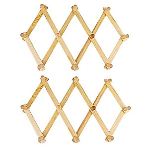 2 Pack10 Hook Coat Hooks, Wooden Expanding Accordion Style Wall Mounted Hook,Wooden Pegs Folding Wall Hanger Stand for Cap,Belt,Umbrella,Coffee Mug,Keys, Home Organization Storage Rack, Storage Holder