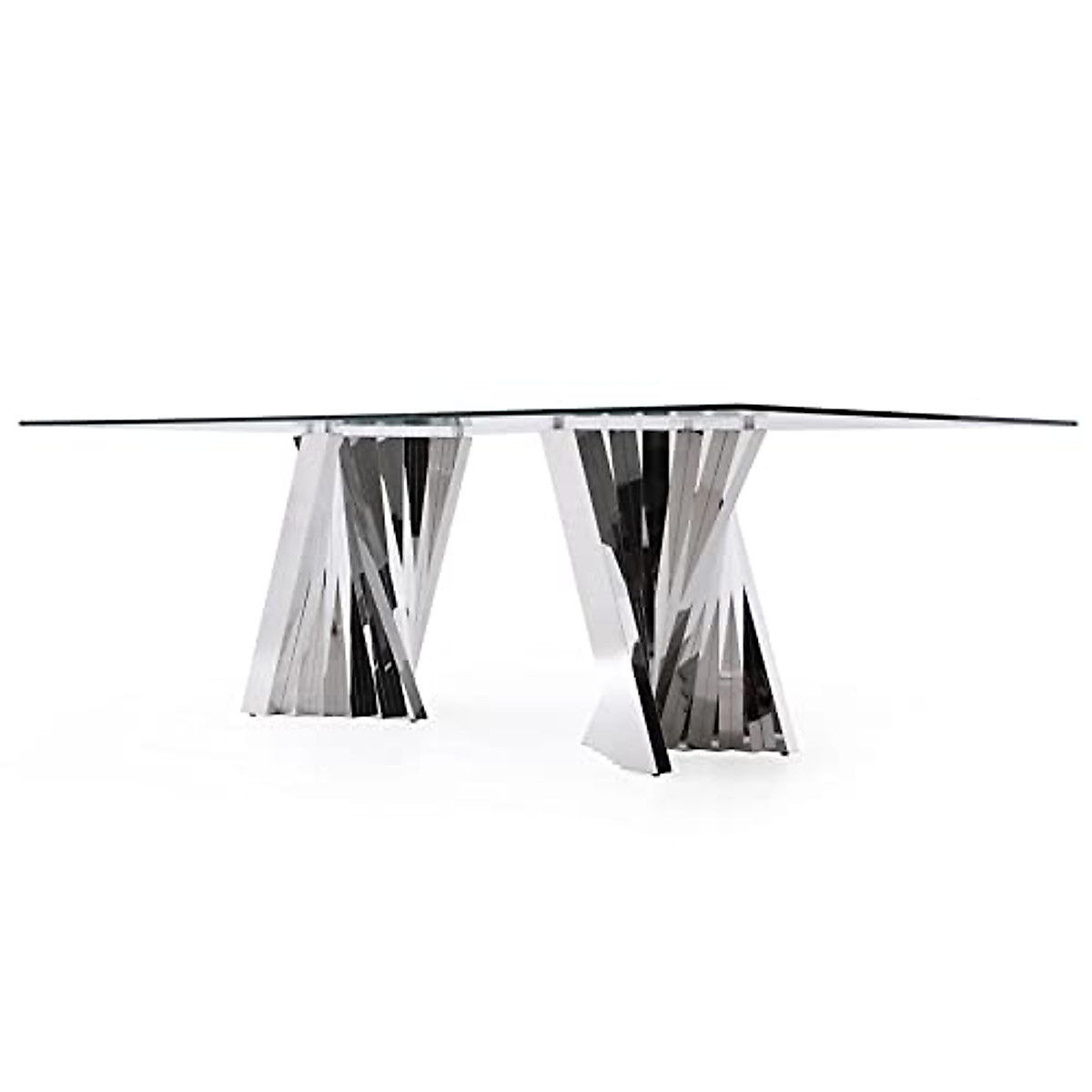 Modern Falcone 94" Dining Table - Clear Glass with Polished Stainless Steel Base