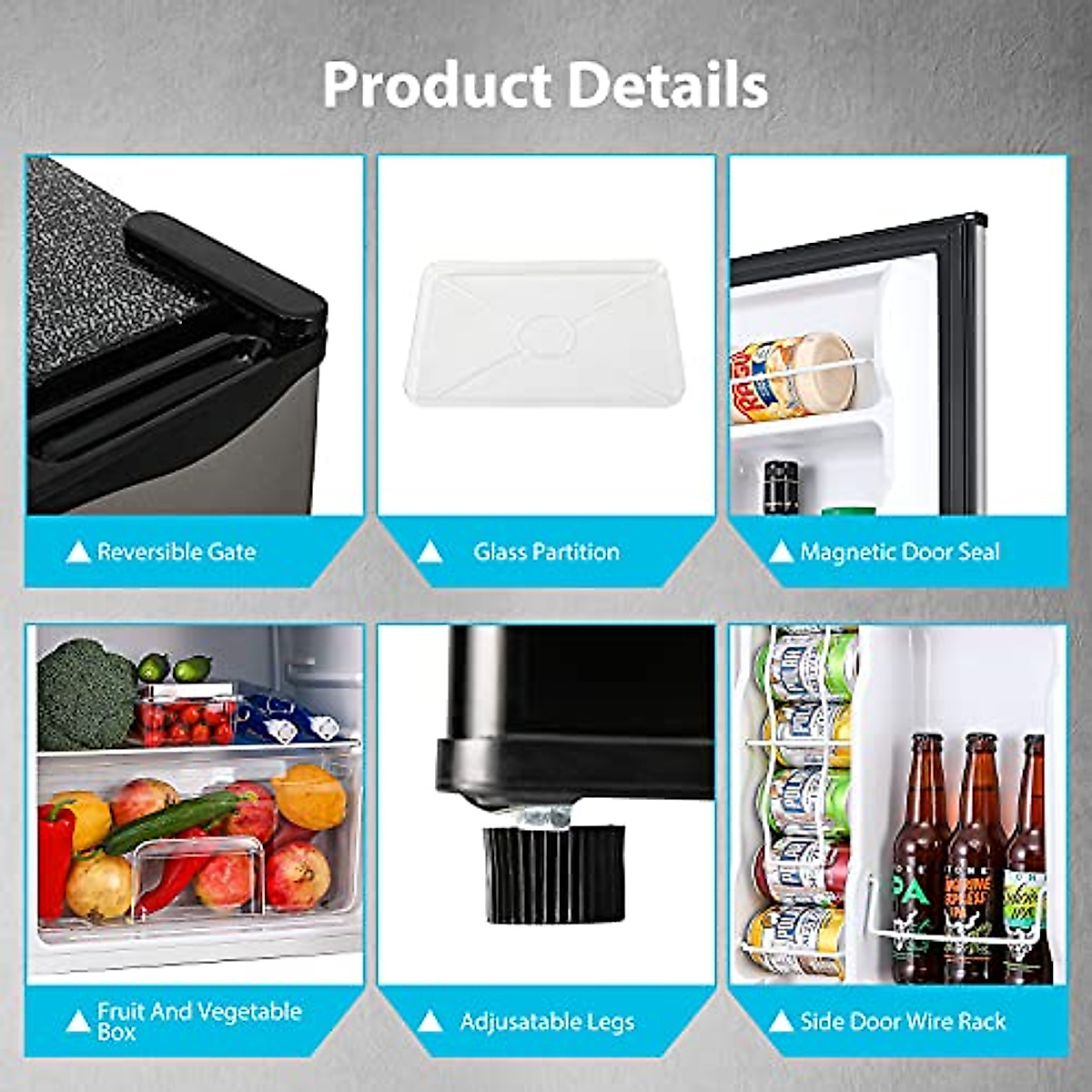 BANGSON Compact Fridge with Freezer, 3.2 CU.FT. Small refrigerator with Freezer, 5 Adjustable Temperatures，38 dB Low Noise, Reversible Door, Small Fridge For Dorm Bedroom or Office, Silver