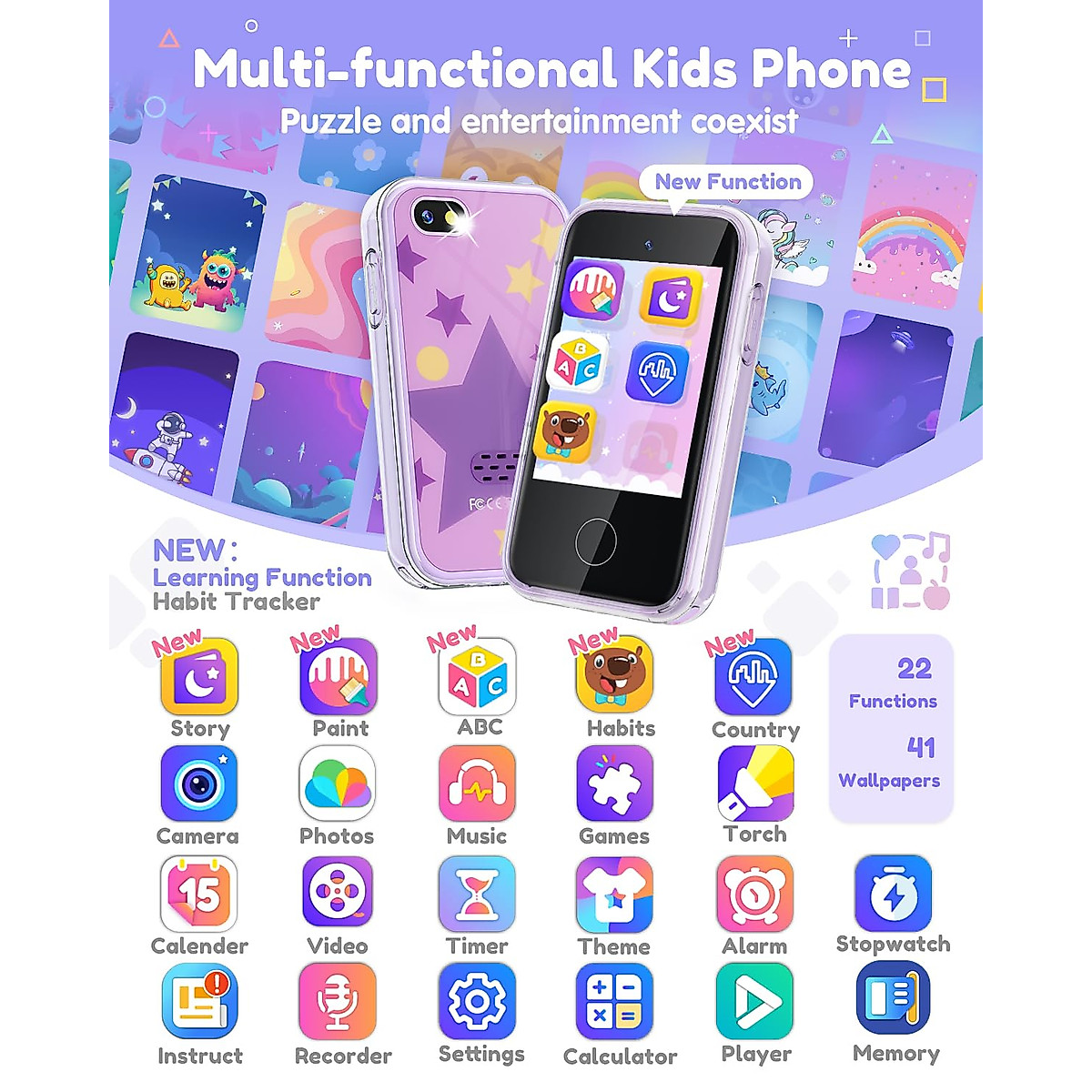 JOYJAM Phone for Kids Age 3-8,Kids Smart Phone for Girls Christmas Birthday Gifts,Toy Phone with Dual Camera Music Player Puzzle Games,Touchscreen Phone Learning Toy for 3 4 5 6 7 8 Year Old Girls