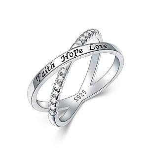 Cross Rings for Women Sterling Silver Faith Hope Love Rings Engagement Inspirational Jewelry Wedding Band Ring Size 8