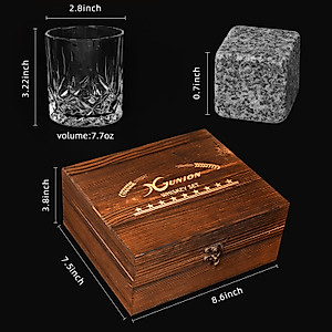 Whiskey Stones Gift Set for Men Dad Father’s Day Whiskey Glasses Set 2 Bourbon Glasses 8 Granite Chilling Rocks with Tongs Perfect for House Warming Anniversary Birthday for Men