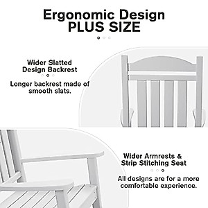 Devoko Rocking Chair Plastic Outdoor Indoor Patio Rocker Chair High Back All Weather Rocker for Patio Backyard Porch Garden (White)