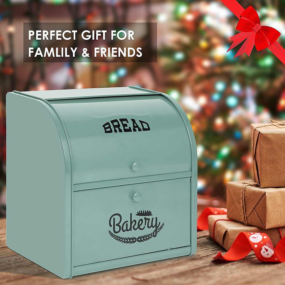 Olebes Bread Box, Metal Bread Box For Kitchen Countertop, Bread Storage Container Holds 2 Loaves Of Bread, High Capacity Breadbox, Bread Holder Suit Farmhouse Kitchen Decor For Counter (Black)