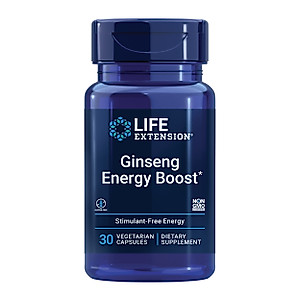 Life Extension Ginseng Energy Boost, fermented ginseng extract, promotes energy, supports healthy stress response, gluten-free, non-GMO, vegetarian, 30 capsules