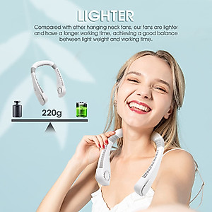 MQUPIN Portable Neck Fan, Hands Free Bladeless Fan, Large Capacity Battery Operated 3 Wind Speed Personal Fan Adjustable,USB Rechargeable for Office,Camping, Hiking, Travel - White