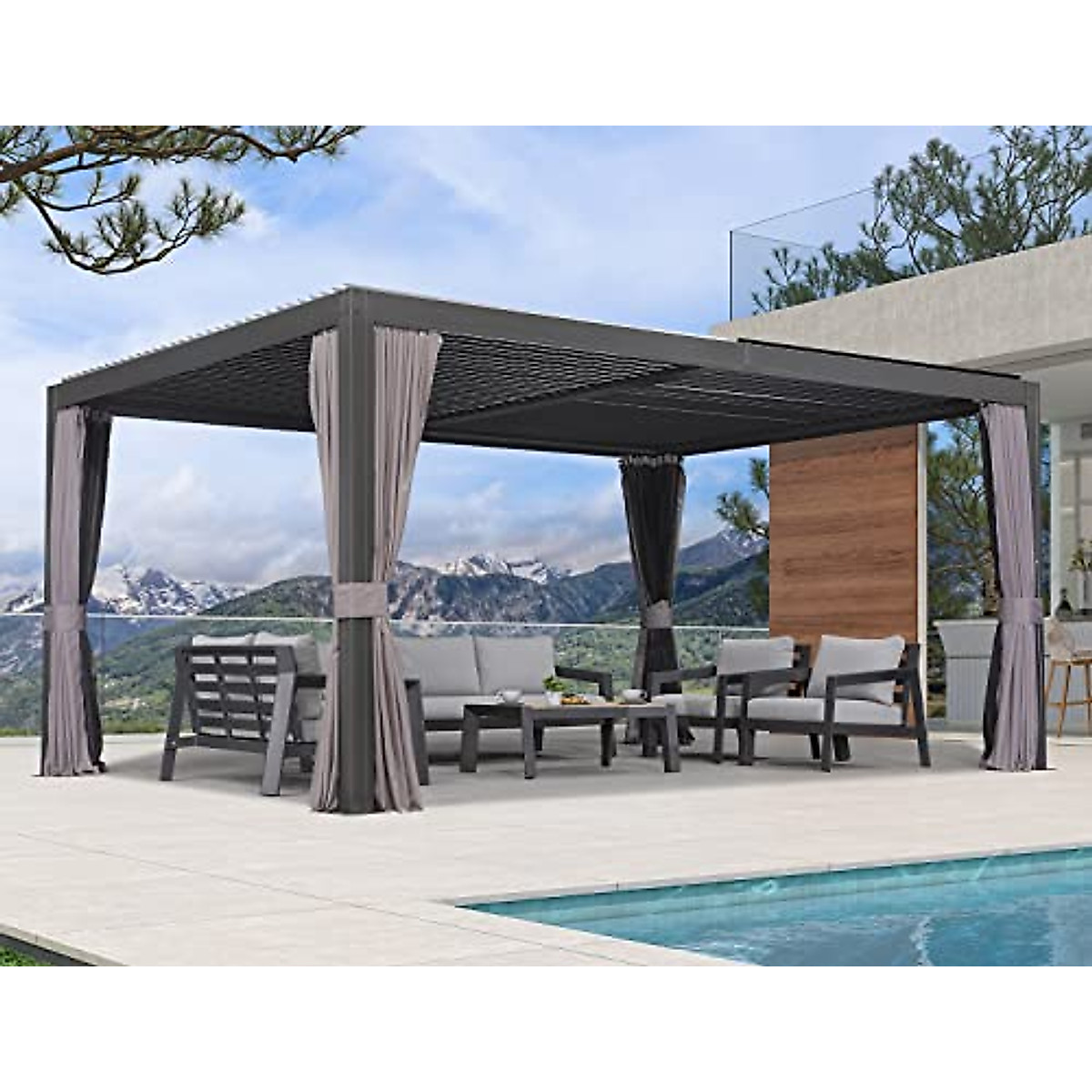 PURPLE LEAF Outdoor Louvered Pergola 12' × 16' Adjustable Metal Roof Hardtop Gazebo