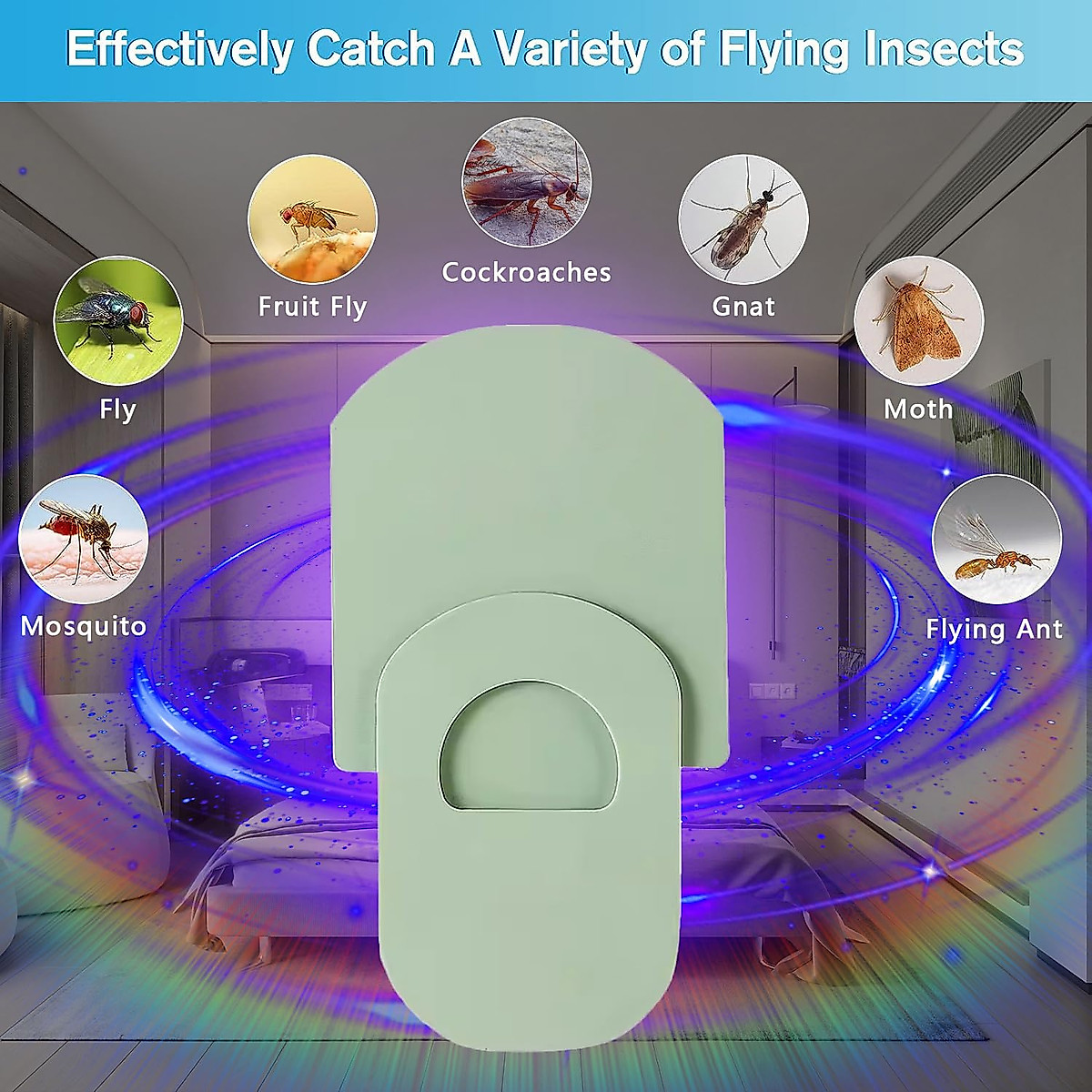 Flying Insect Trap, Fruit Fly Traps for Indoors, Plug in Gnat Traps for House Indoor Safe Non-Toxic UV Light Attractant Insect Traps Indoor with 10 Sticky Pad for Flies, Gnats, Moths, Mosquitoes