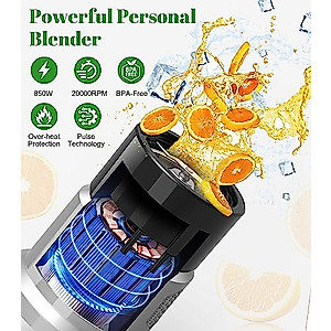 Personal Blender for Shakes and Smoothies, 6 Blades Bullet Blenders for Kitchen 850W, 17 Pieces Smoothie Blender with Grinder, 2 * 20oz To-Go Cups, Countertop Blender for Fruits, Protein Drinks, Ices