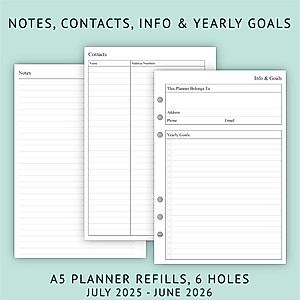 2023 Weekly & Monthly Planner Refill for A5 Ring Binder, 5-1/2" x 8-1/4", from January 2023 to December 2023, 6-Hole Punched