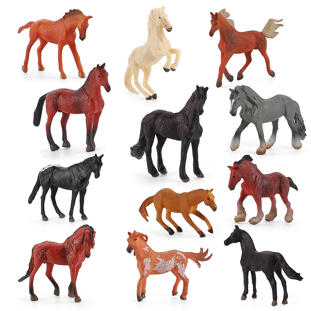 WONWONTOYS 12PCS Realstic Mini Horse Figurines Toy Palyset Arabian Horse Hannover Horse Morgan Stallion Solid Steed Model Set Early Educational Cognitive Toy for Kids