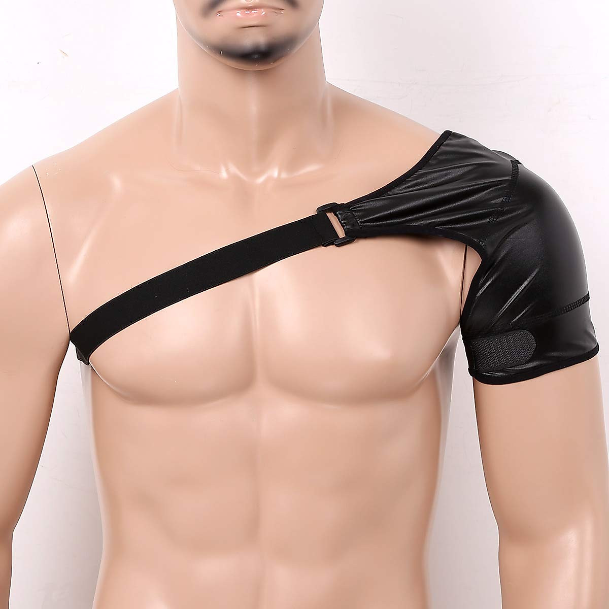 YOOJIA Faux Leather Single Shoulder Brace Support Strap Injury Protector Wrap Belt for Women and Men Black X-Large
