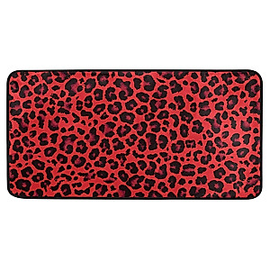 Red Leopard Print Cheetah Kitchen Mat Rugs Cushioned Chef Soft Non-Slip Floor Mats Washable Doormat Bathroom Runner Area Rug Carpet,39" X 20"