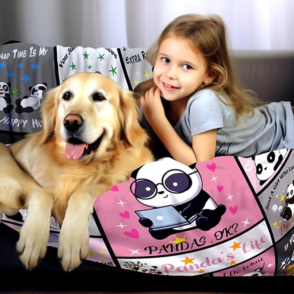 Panda Blanket Soft Flannel Pandas Throw Blankets Fuzzy Plush Bed Sofa Couch Living Room Cozy Fluffy Panda Christmas Birthday Gifts for Women Adults Kids Girls 50"X40"