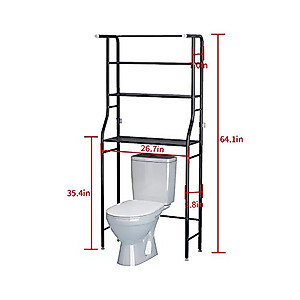 UDEAR 3 Shelf Bathroom Space Saver,Over The Toilet Rack,Bathroom Corner Stand Storage Organizer Accessories,The Washing Machine,with Hanging Rod,Bathroom Tower Shelf,Black