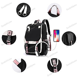 SodaMeow Anime Demon Backpack Rucksack Nezuko Backpack Slayer Bag Kimetsu no Yaiba with USB Charging Port, Free Keychain (Pink-Mitsuri)
