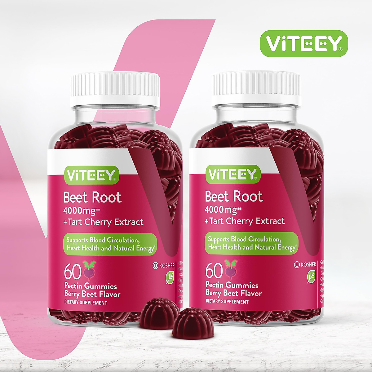 Beet Root Gummies 4000mg with Tart Cherry - for Healthy Blood Pressure Support - Vegan, Gelatin Free, Gluten Free - Tasty Chewable Berry Beet Flavored Gummy