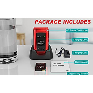 4G LTE Seniors Cell Phone Dual Standby Unlocked Senior Flip Phone SOS Big Button Senior Basic Phone for Elderly 2.4 Inch Screen Unlocked Feature Cell Phone with Charging Dock (Red)