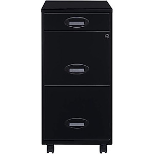 Pemberly Row 3 Drawers 29.52" Vertical Black Metal Filing Cabinet Lockable Pre-Assembled Movable Letter Size for Home, Office