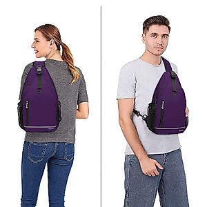 MOSISO Sling Backpack,Multipurpose Travel Hiking Daypack Rope Crossbody Shoulder Bag with Front Buckle Pouch&Reflective Strip, Purple