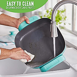 GreenLife Healthy Ceramic Nonstick, 12" 5QT Square Electric Skillet with Glass Lid, Dishwasher Safe, Adjustable Temperature Control, PFAS-Free, 8"D x 12"W x 6"H, 120 Volts, Turquoise