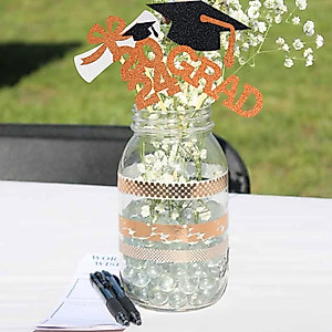 Orange Glitter Graduation Centerpiece Class of Table Signs Grad Sticks Diploma Cap Party Decoration Favors 16 Pieces