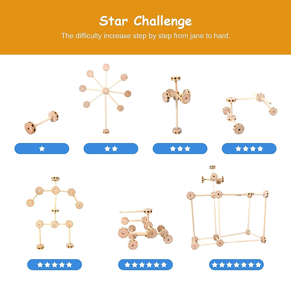 WODI Wooden Building Blocks，60 PCS Tiny Educational Natural Wood Stem Toys, DIY Wooden Blocks Splicing, Montessori Building Blocks Building Blocks for Kids Ages 4-8 to Create Various Shapes