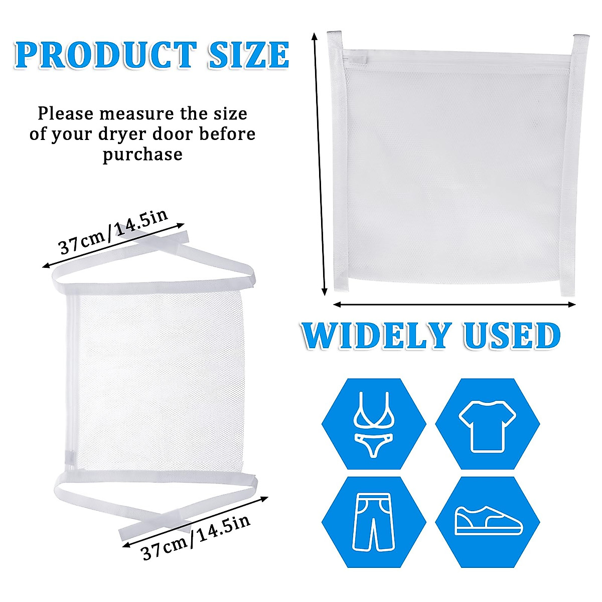 3PCS Sneaker Dryer Bag Mesh Dryer Bag for Sneakers with Zipper & Strap Reusable Shoe Holder for Dryer,15.3×14.7“,White