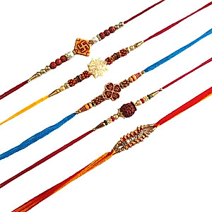 USA HOUSE Set of 6 Premium Rakhi Set Rakhi for Brother and Bhabhi, Rakhi Bracelet, Rakhi Thread Rakhee for Brother Raksha Bandhan Bracelet Bhaiya Bhabhi Rakhi Bracelet Combo, multicolored