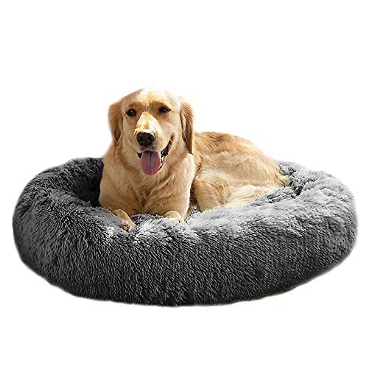 MFOX Calming Dog Bed (L/XL/XXL/XXXL) for Medium and Large Dogs Comfortable Pet Bed Faux Fur Donut Cuddler Up to 25/35/55/100lbs