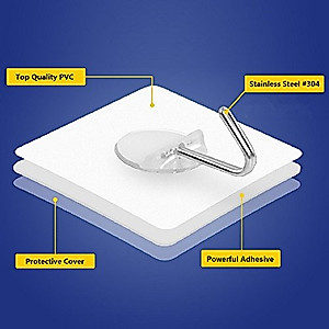 JOEONE Sticky Wall Hooks (Max: 15LB) - Powerful No Scratch Nail Free Transparent Reusable Wall Hooks for Towel Bathrobe Hats Clothes, Kitchen and Bathroom - Waterproof and Oilproof (10 Pack)
