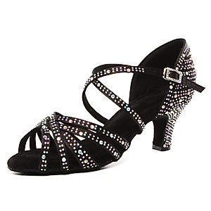 SWDZM Women's Rhinestone Dance Shoes Ballroom Latin Salsa Performance Practice Dancing Shoes,L377,Black,Heel 2 1/3'',US 6