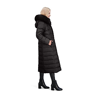 Tahari Nellie Womens Removable Faux Fur Trim Long Down Coat Jacket Black Size XL