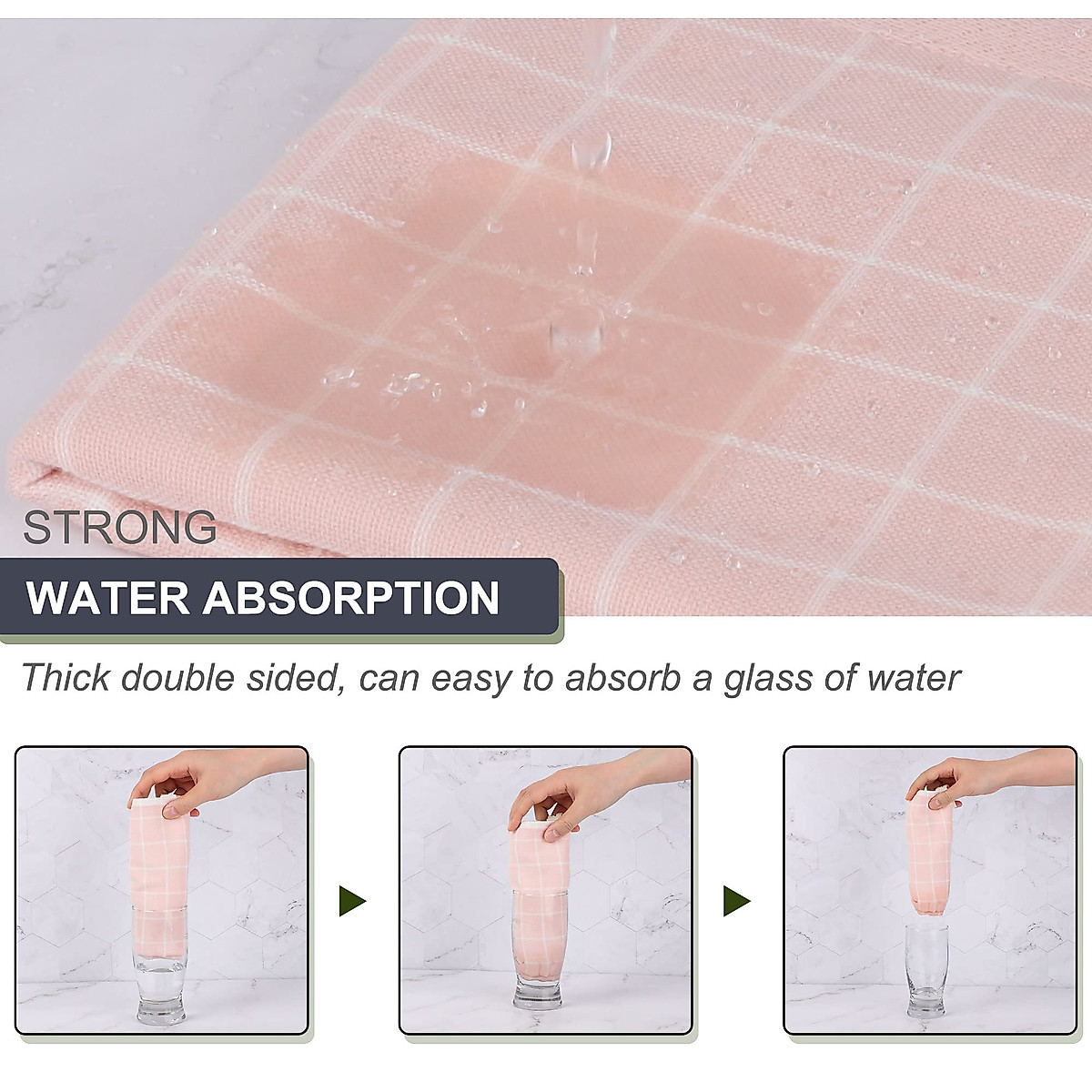 PiccoCasa 100% Cotton Terry Kitchen Towels Set of 6 Plaid Pattern (13 x 29 Inch) Soft Absorbent Drying Dish Towels for Kitchen Cooking - Pink