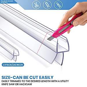 2 Pack Glass Door Silicone Seal Strip 36 Inch Shower Door Bottom Seal Sweep-Suitable for 3/8 Inch Glass-Stop Shower Leaks Frameless Shower Door Seal Strip