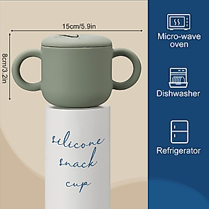 2 Pack Silicone Snack Cup Toddlers Sippy Cup Snack Containers with Double Handles Removable Lid for Toddler Baby Infants Training Cup for 6 Month+ (Army Green, Grayish Blue, 2 Pack)