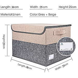 E-MANIS Storage Bins with Lids set of 3 Foldable Storage Boxes with Lids Storage Baskets Storage Containers Organizers with for Toys,Clothes and Books Grey and Beige