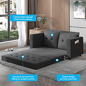Mjkone Floor Sleeper Sofa Bed, Loveseat Pull Out Sofa Bed, 2-in-1 Folding Futon Sofa Bed with Cushion, Convertible Foldable Floor Gaming Sofa Bed for Living Room, Fold Out Sofa Bed - Dark Gray