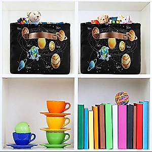 AUUXVA Solar System Planet Storage Basket Bins Large Fabric Storage Cube Box with Handles Collapsible Closet Shelf Cloth Organizer Basket Decorative 2 Pack for Shelves Kids Nursery Bedroom Bathroom