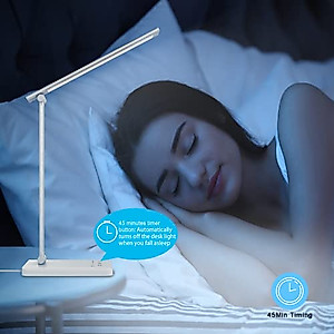 Aourow Desk Lamp LED Dimmable,Table Lamp with 5 Light Modes and 5 Brightness Levels for Home Office,Touch Desk Light with 45 Minute Timer for Bedside Reading,White(USB Charger NOT Included)