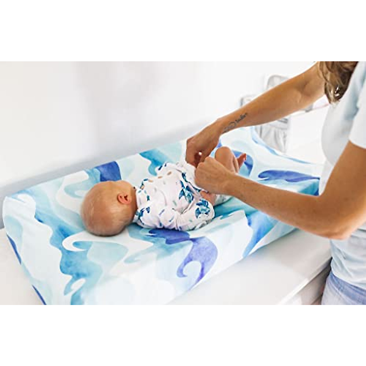 Ocean Wave Fitted Changing Pad Cover, Made from Viscose from Bamboo and Spandex Material, Fits Standard Changing Pad, by Florida Kid Co.