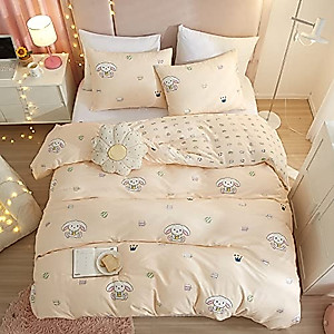 Cute Puppy Printed Bedding Duvet Cover Set Queen Soft Cotton Aesthetic Bedding Duvet Cover with 2 Pillow Shams Pink Reversible Bunny Bedding Sets Full/Queen Size
