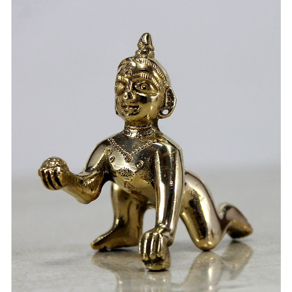 StonKraft Brass Krishna Laddoo Gopal Kanha Makhan Chor Statue Idol Murti Sculpture (Small Size)